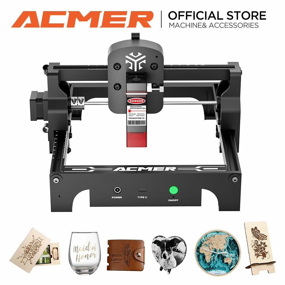 Лазерный гравировщик ACMER S1, портативный, 2.5ВТ, черно-красный
