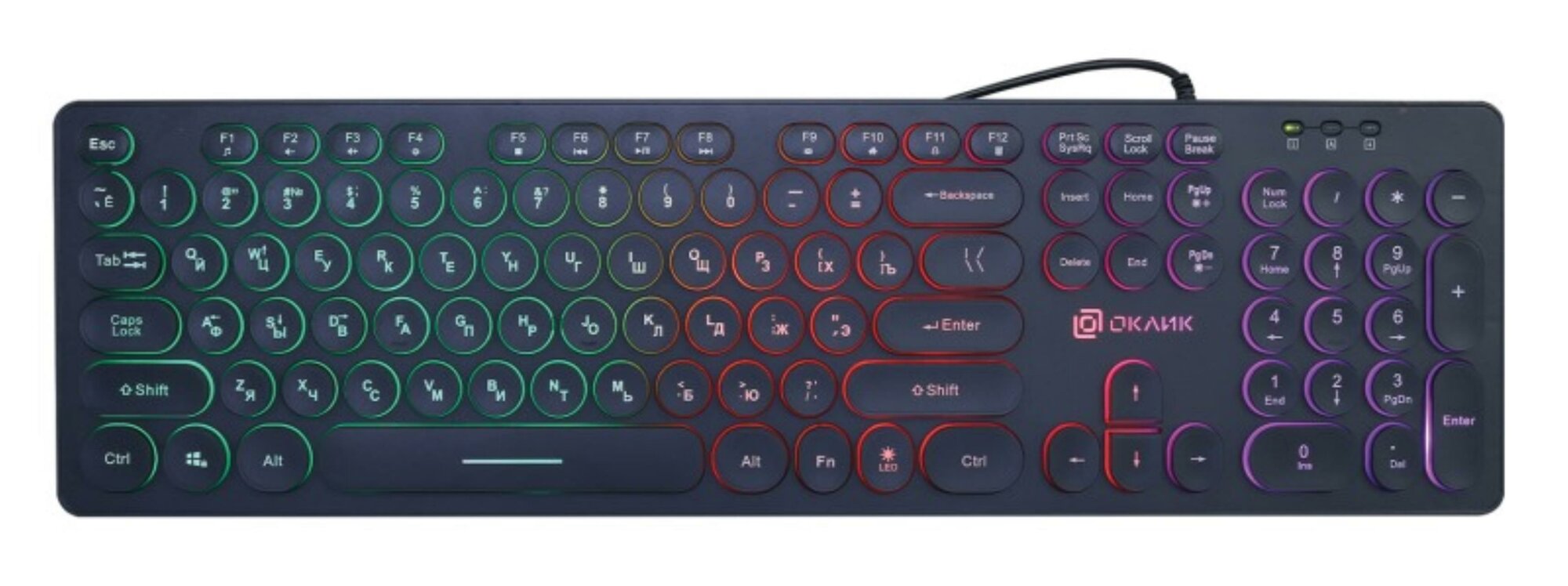 Клавиатура Оклик 420MRL, цвет черный USB slim Multimedia LED