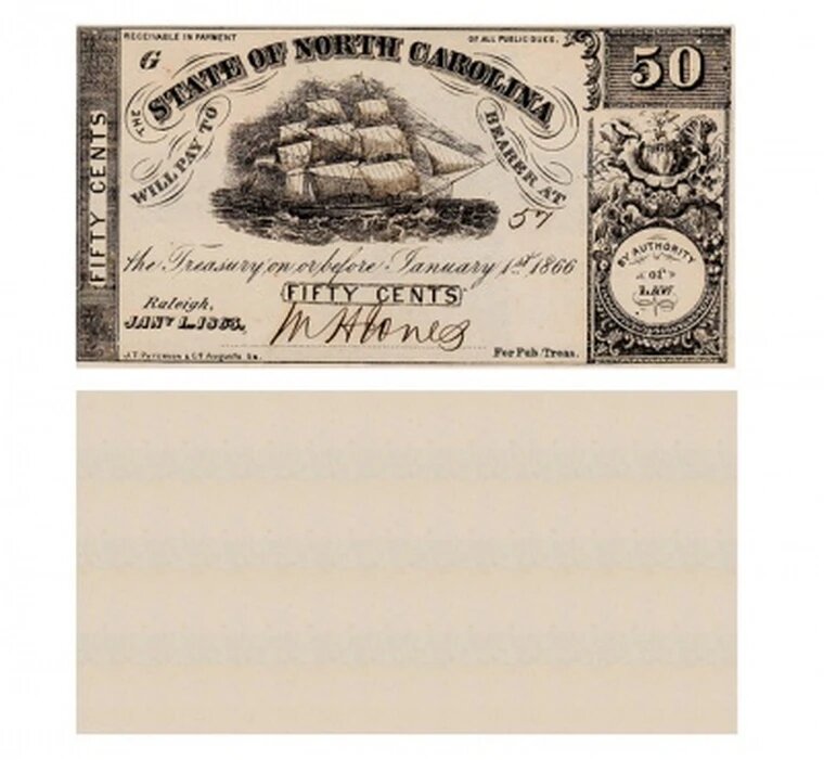 50 центов 1866, США, Северная Каролина, сувенирная копия, банкноты и купюры редкие коллекционные