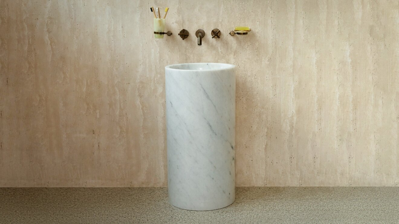 Раковина с пьедесталом из белого камня мрамора Jenna 126010171