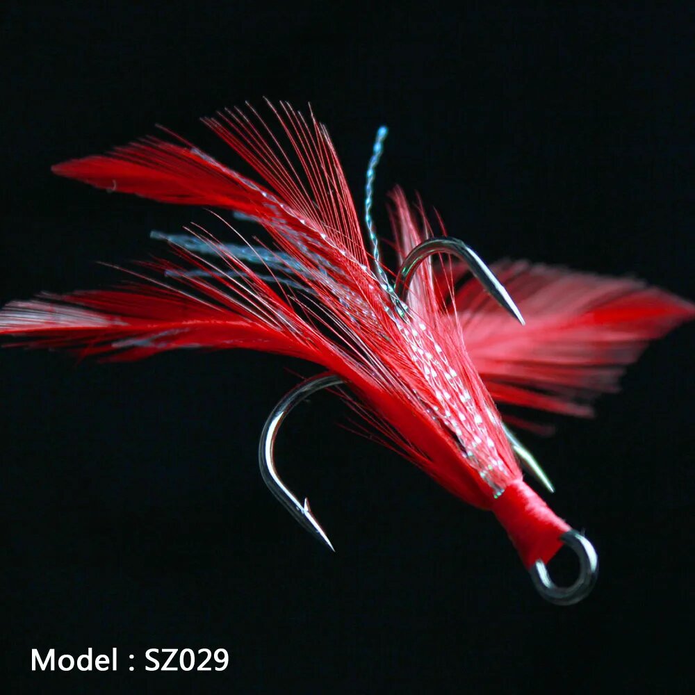 10 шт, тройной рыболовный крючок с перьями для гольяна, приманки для ловли нахлыстом, воблеры, колючий кольцевой заостренный рыболовный крючок 10 # -3/0 # sz029