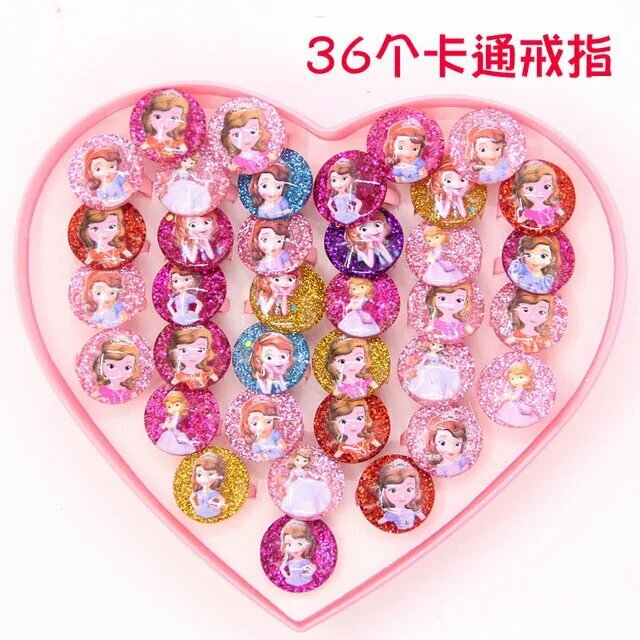 36 шт, подарочные кольца Disney Frozen Princess Elsa Anna Kawaii, Микки Минни, акриловые, с кристаллами, для вечеринки, детские игрушки, подарок для девочек