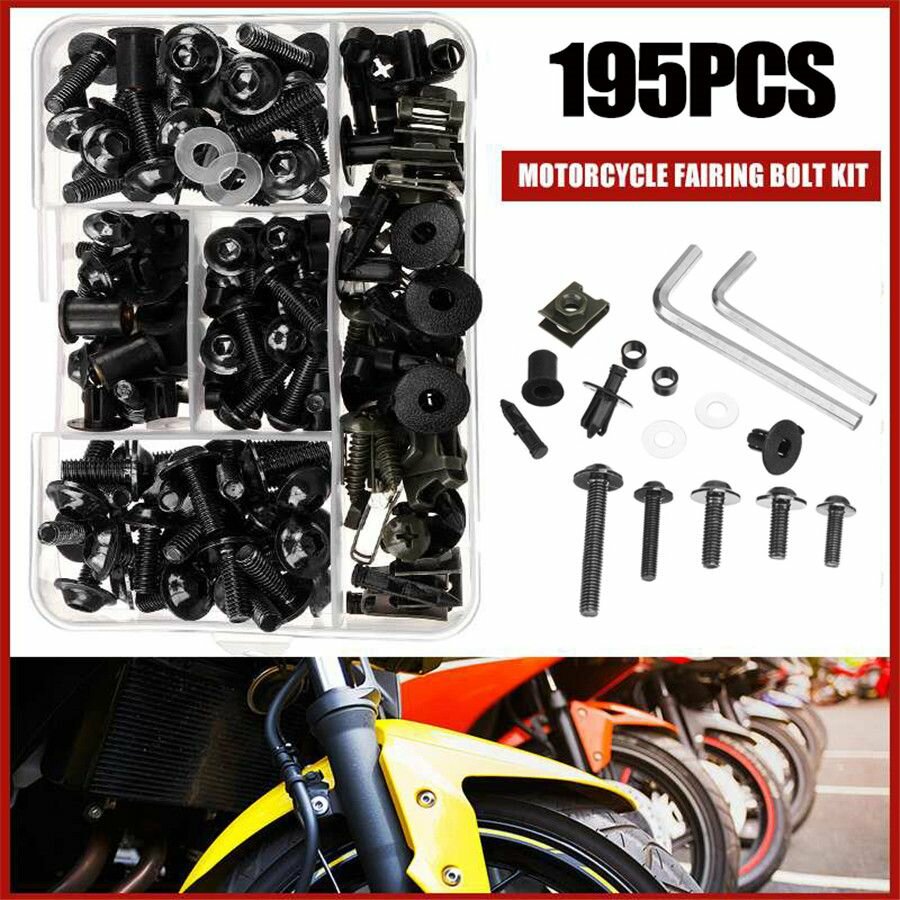 Комплект болтов для обшивки мотоцикла 195 шт. Универсальные болты для ветрового стекла, крепежные винты, винты для обшивки, крепежные элементы, защелки, винты M5 M6