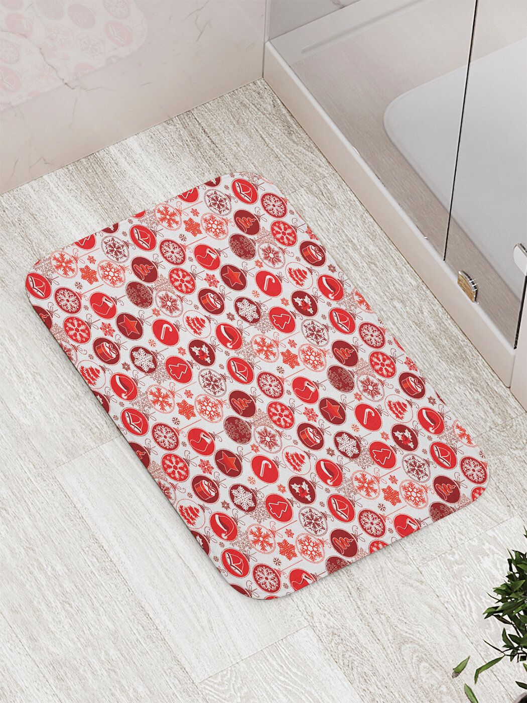 Коврик для ванной комнаты, туалета "Новогодние шары" противоскользящий, 52х77 см, JoyArty, серия Новый год