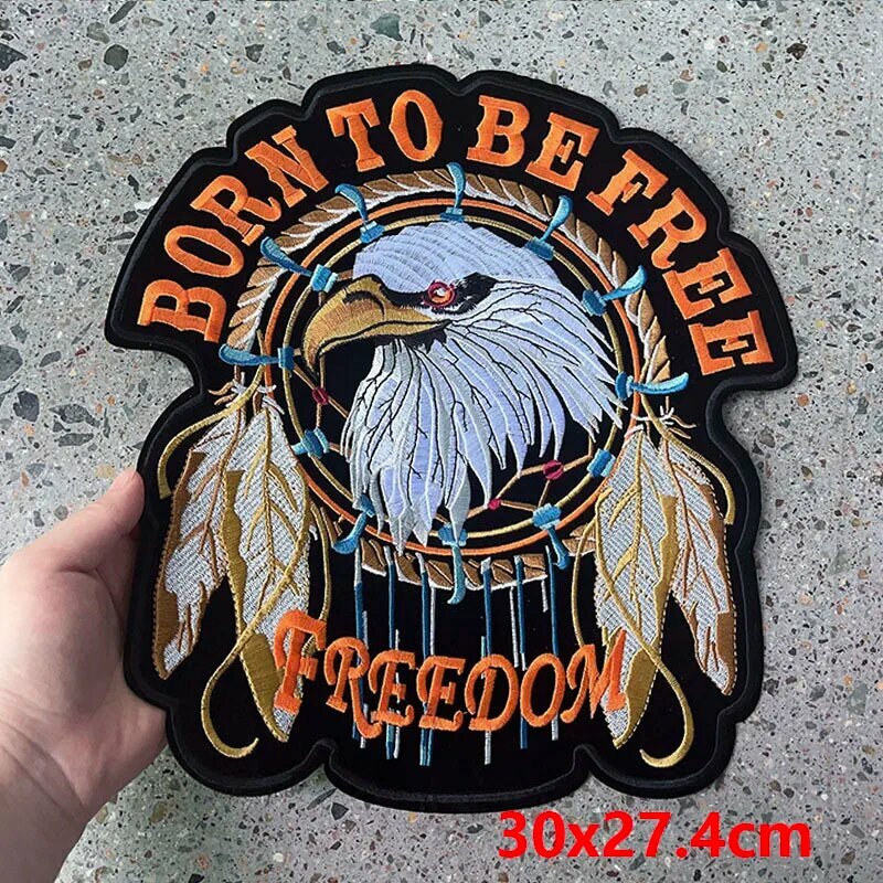 Вышитая нашивка "Born to be Free" с орлом и перьями, 30x27.4 см, Цвет: DB0037CT