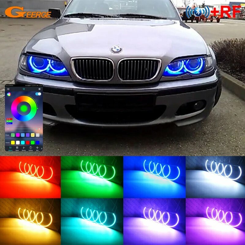 Для BMW E46 Sedan Touring 1998-2005 RF Remote Bluetooth-совместимое приложение Многоцветные ультра яркие RGB светодиодные кольца с ореолом ангельских глаз For 98-01 Halogen