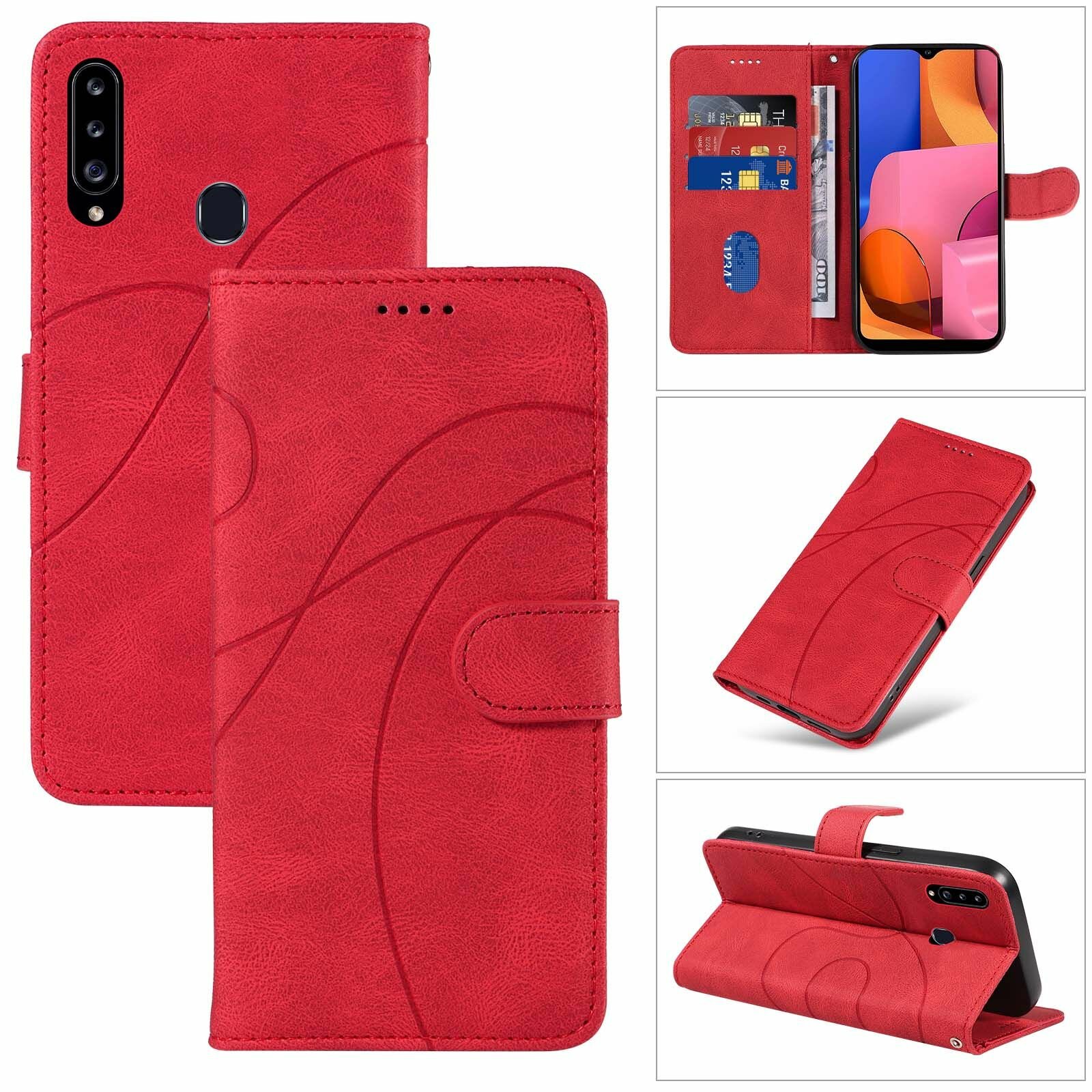 YIKATU Чехол-книжка для Samsung Galaxy A20s / Самсунг Галакси А20s кожаный чехол с магнитной застежкой и слотом для карт и ремешком на руку