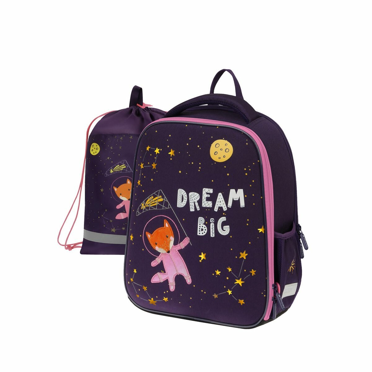 Ранец школьный Berlingo Expert Mini "Fox Dreamer" 36x27x14см, 2 отделения, 2 кармана, анатомическая спинка, мешок для обуви, 4шт. (RU09040)