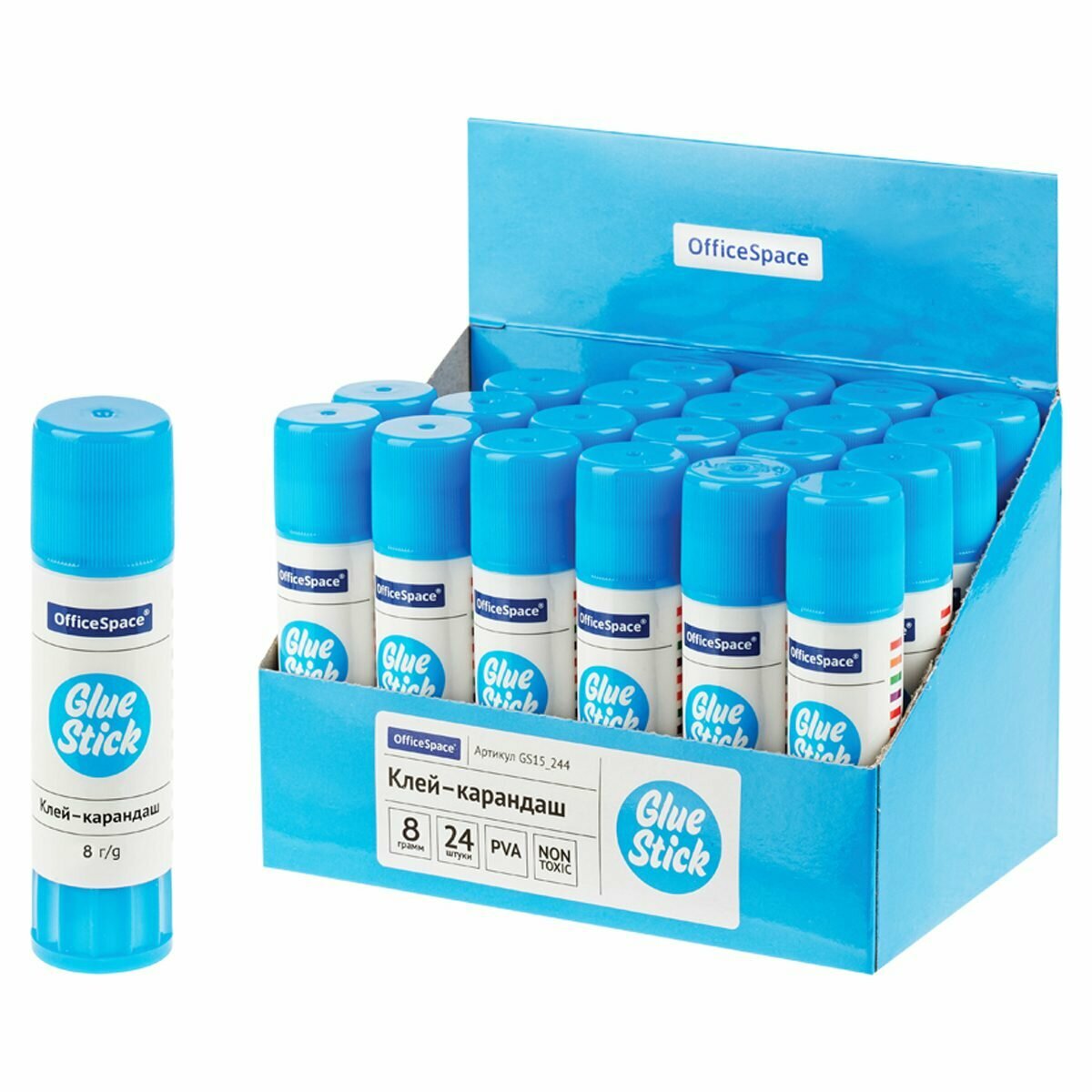 Клей-карандаш OfficeSpace, 8г, дисплей (GS08_243), 24шт.