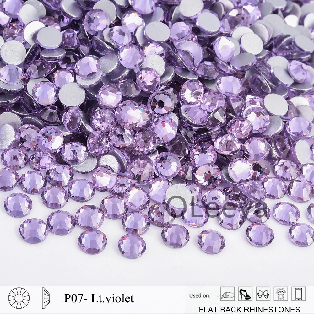 Стразы OLeeya фиолетовые стеклянные без горячей фиксации SS3-SS30 Mix Size 1440pcs, P07 Lt.violet
