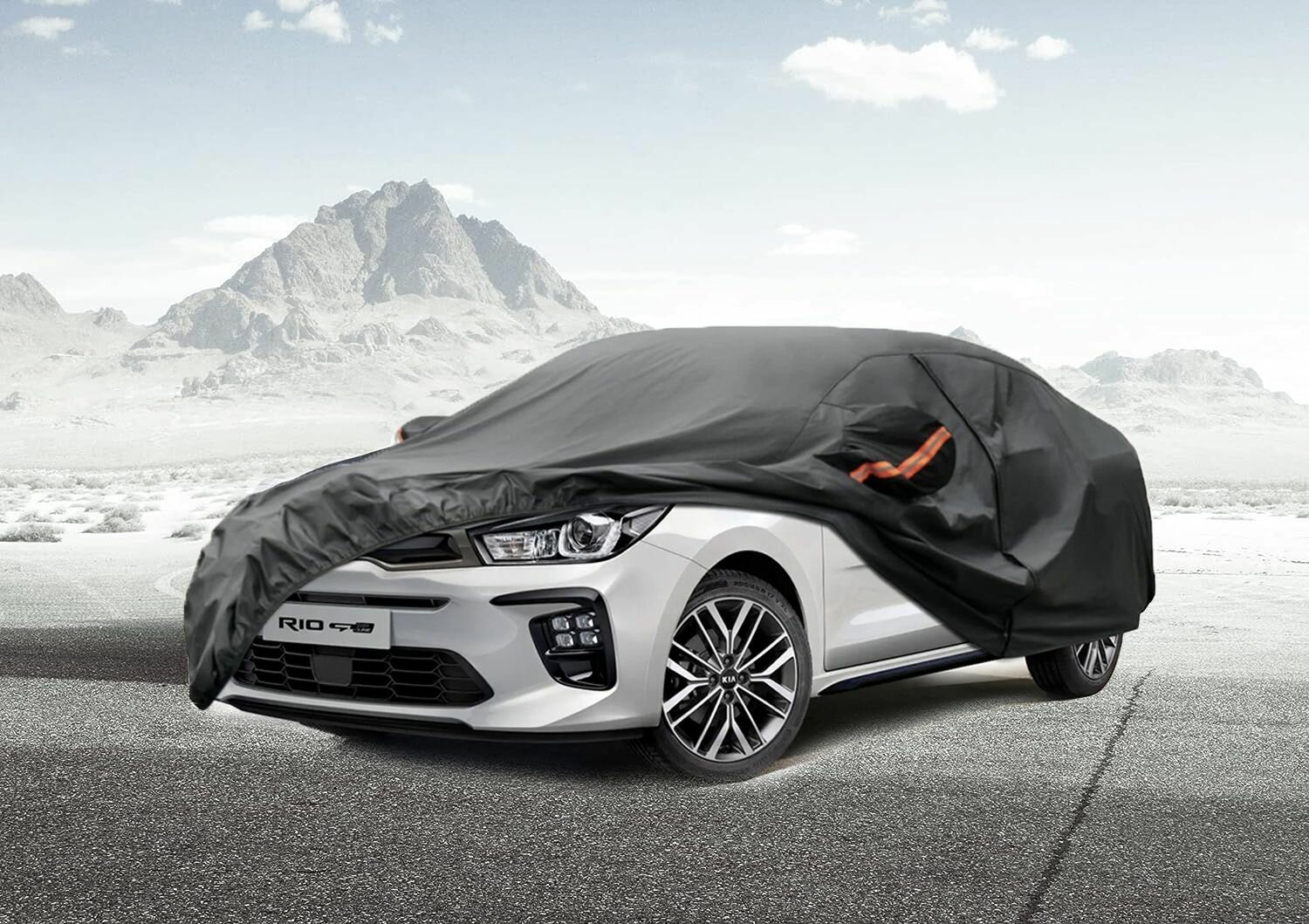 Чехол для Kia Rio седан 100% водонепроницаемый тент с молнией у водительской двери и ремнями от ветра