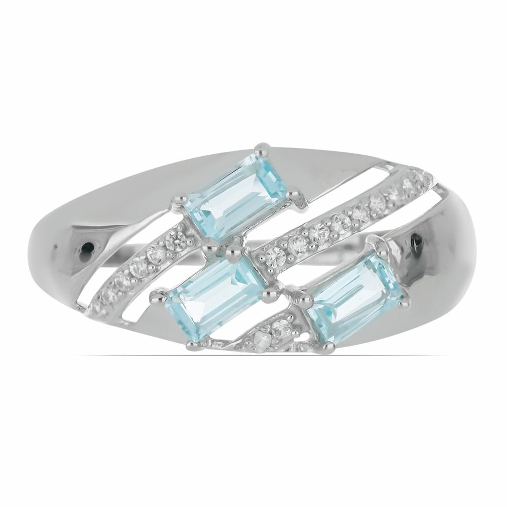 Кольцо тонкое, серебро, 925 проба, родирование, циркон, топаз