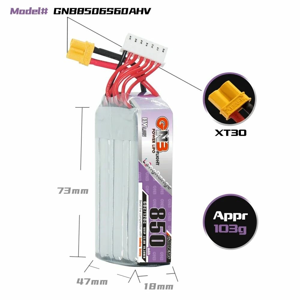 850mAh 60C 120C HV 2S-7.6V 3S-11.4V 4S-15.2V 6S-22.8V GNB Липо батарея XT30 Plug
