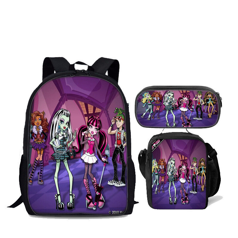 Школьная сумка Monster High с героями мультфильмов, 17-дюймовый комплект из трех предметов, набор рюкзаков большой вместимости для старшеклассников эльфа