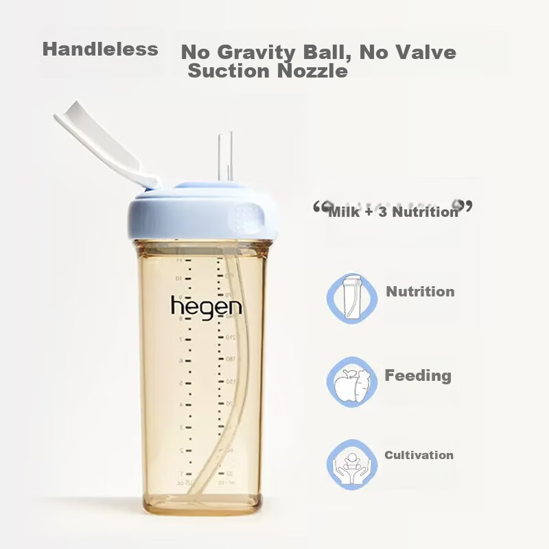HEGEN Baby Straw Cup, for 9 Months And Above, Multifunctional Water Bottle, 330ml Straw Cup (Gray)