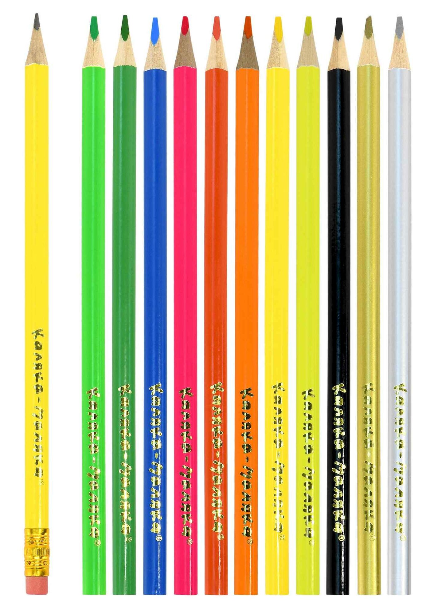 Набор цветных карандашей супер цвета неоновые 12 цветов дерево трехгранный корпус картонная упаковка, арт. КНЗСКМ12
