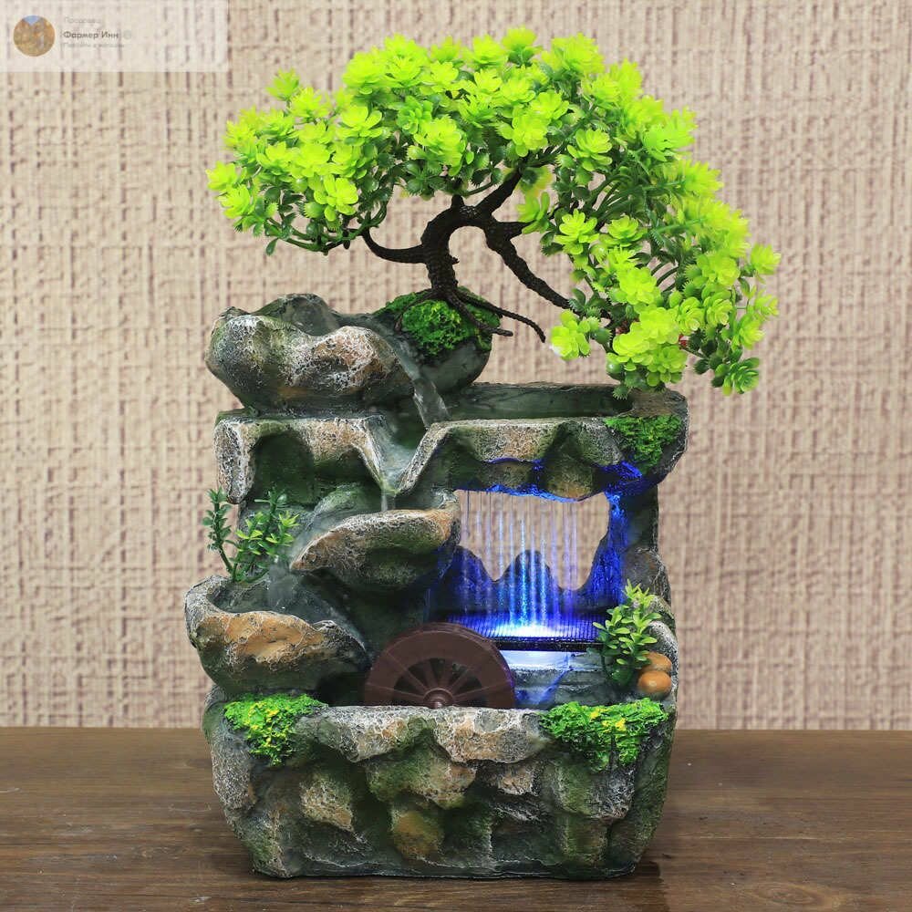 Настольный небольшой рокарий, имитация дерева, проточной воды, фонтана, дождя, сцены, креативное украшение