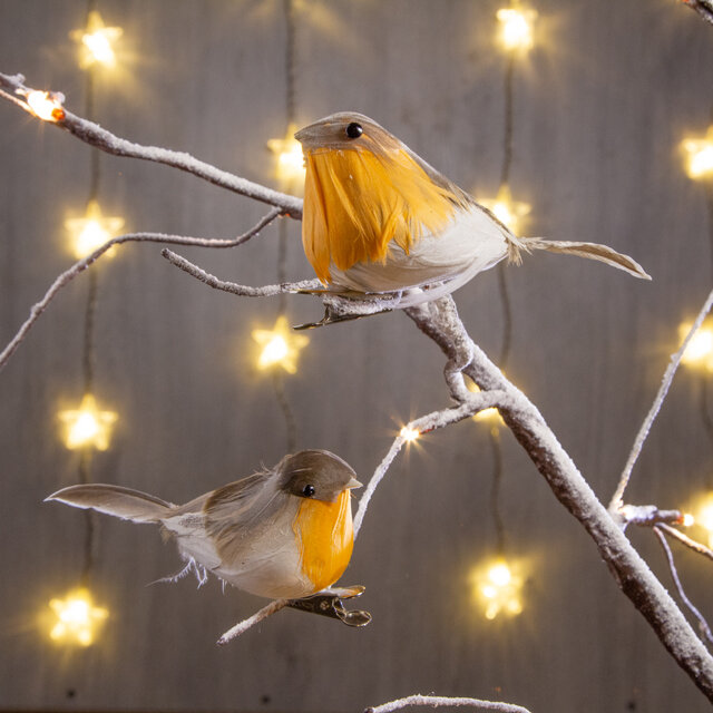 Елочное украшение Птичка Малиновка 11 см, 2 шт, клипса, Kaemingk, 727307