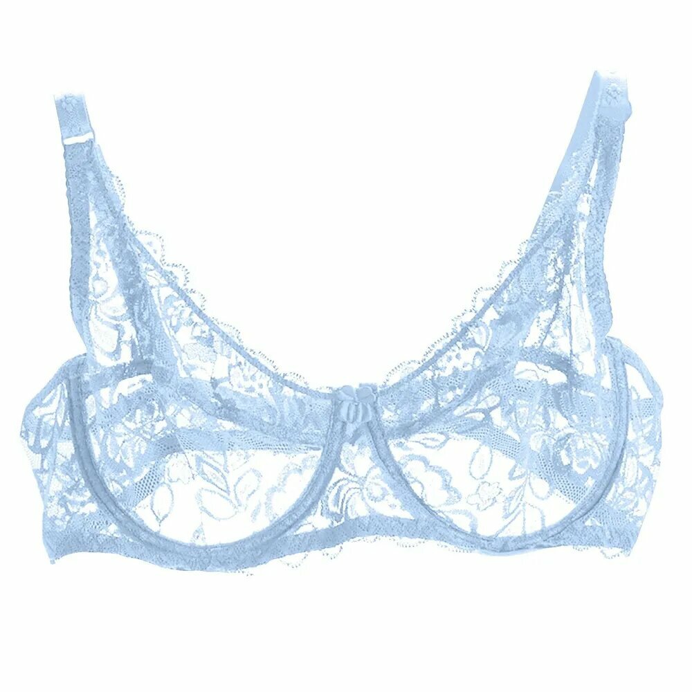 Бюстгальтер кружево , размер S, M, L, XL, чашка 34-40, Светло-синий