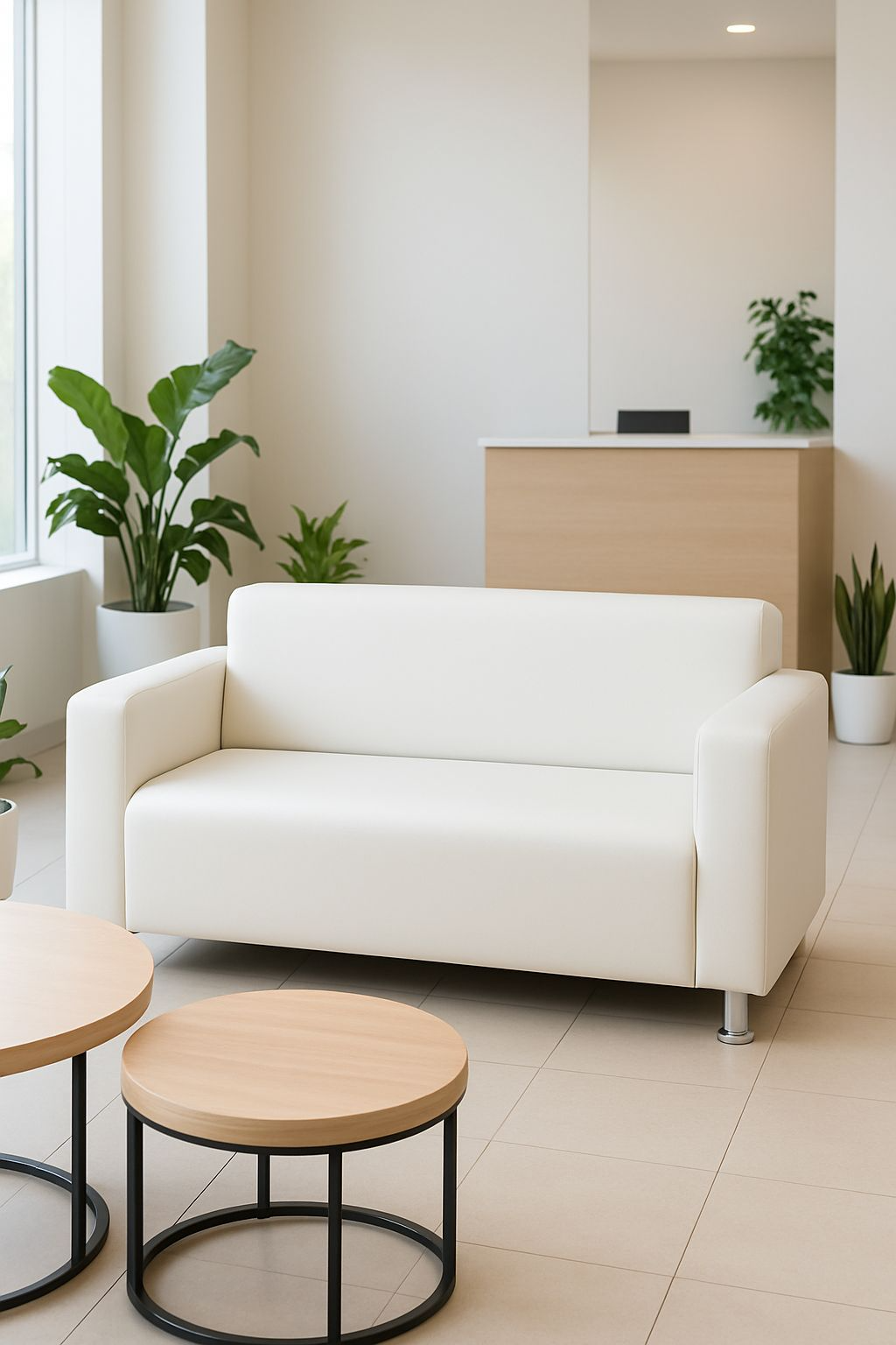 Диван для офиса Moleco "Томи", двухместный, белый цвет, искусственный кожа, 140x78x75 см