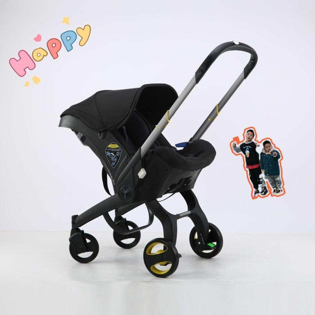 Детская коляска 4 в 1 Тележка (с автоматическим креслом) + пылезащитный мешок + подушка (2), черный