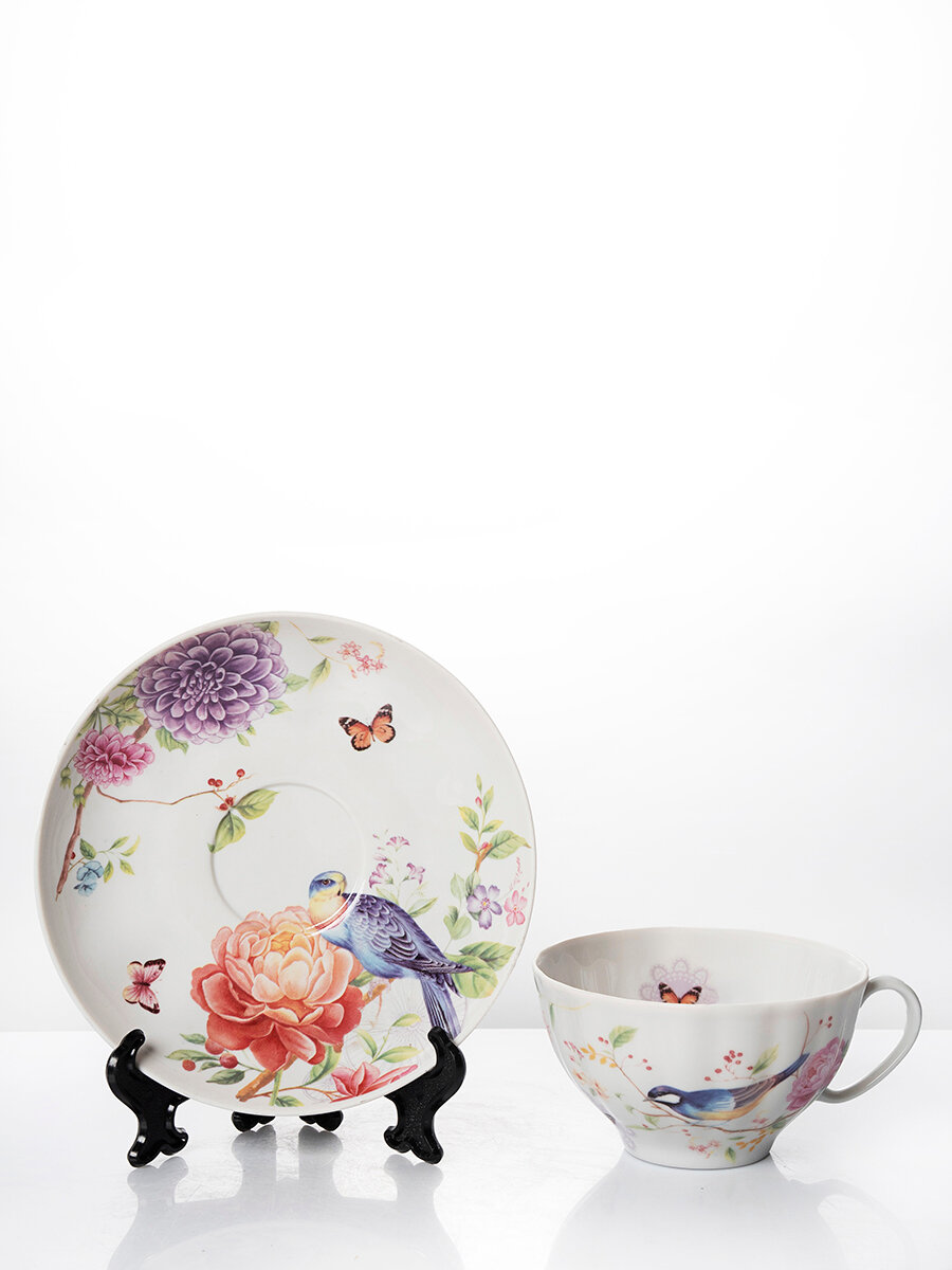 Пара чайная фарфоровая 275 мл. Ф. Белый лебедь "Птичка Королек"