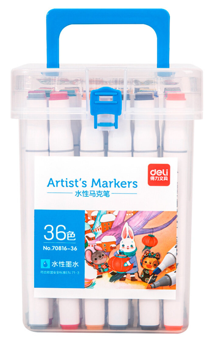 Маркеры для скетчинга двухсторонние 36цв квадратные на водной основе DELI 70816-36