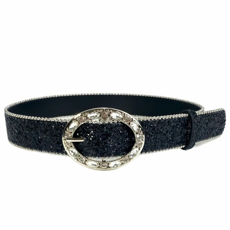 Цепочный пояс с камнями застежка и блестящий корсетный пояс под бюст, Черный