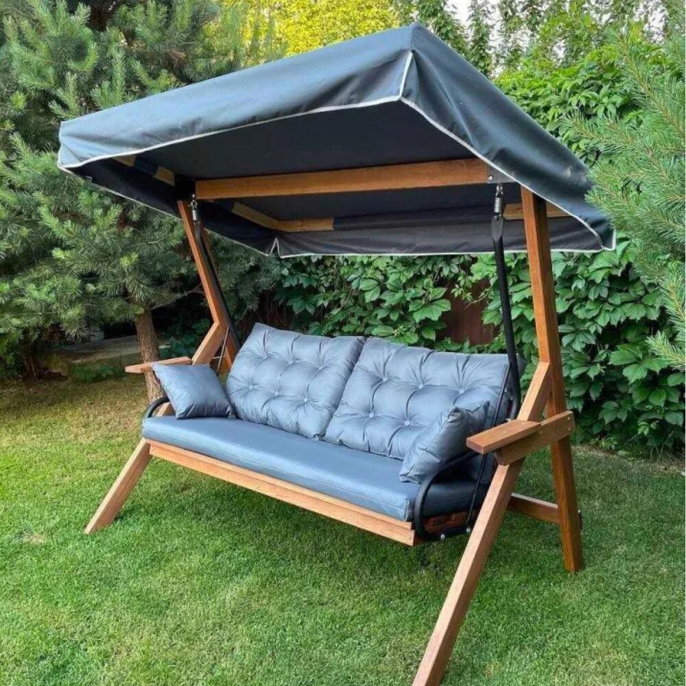 Качели Royal Family LYON трехместные с серыми подушками 205-71