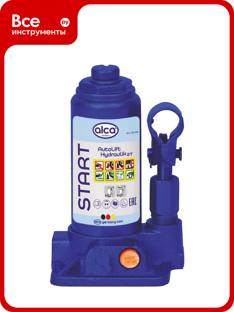 Домкрат гидравлический бутылочный Alca 2 т START, 2 кг
