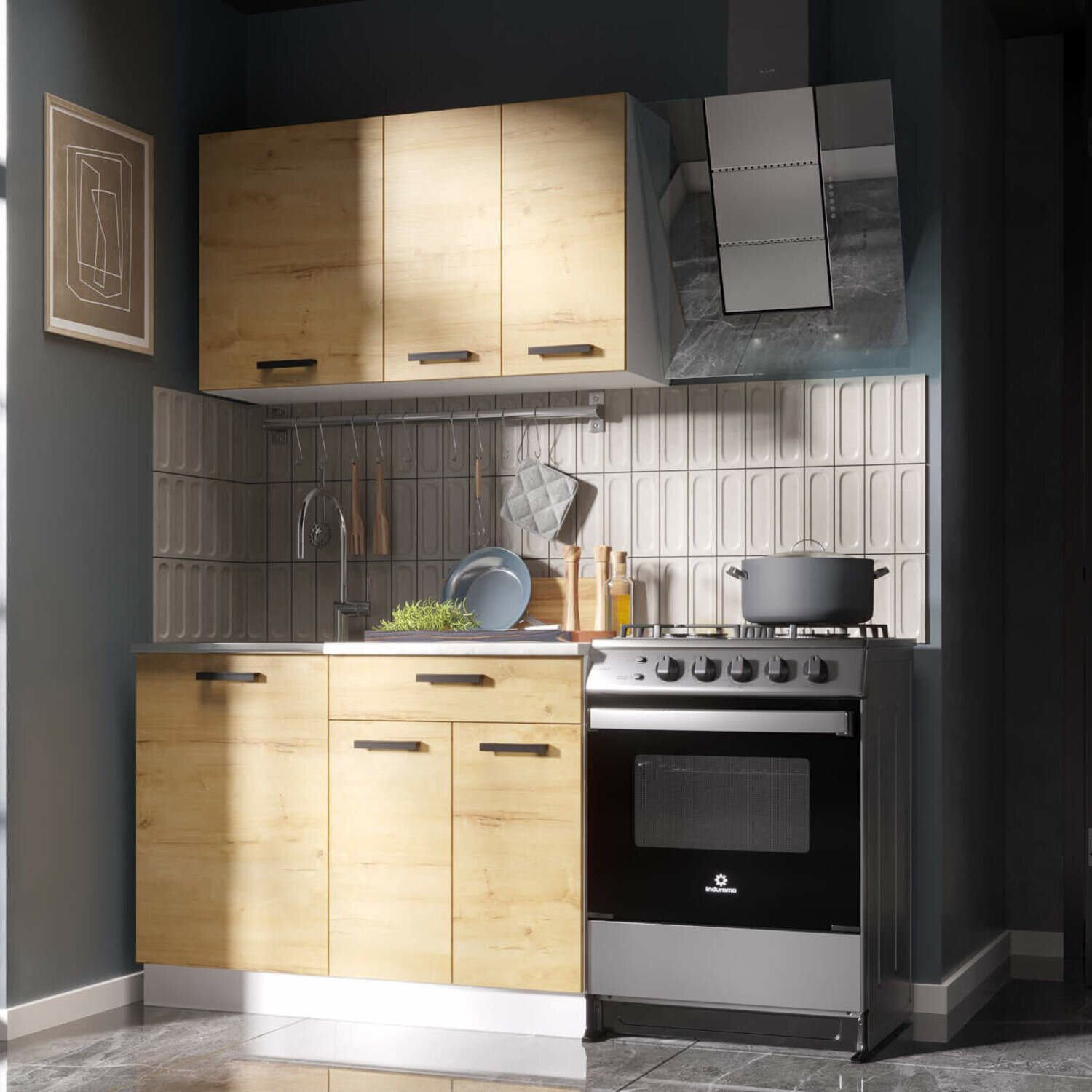 Кухонный гарнитур, кухня, готовый комплект Хозяюшка 1.1 м Дуб Вотан