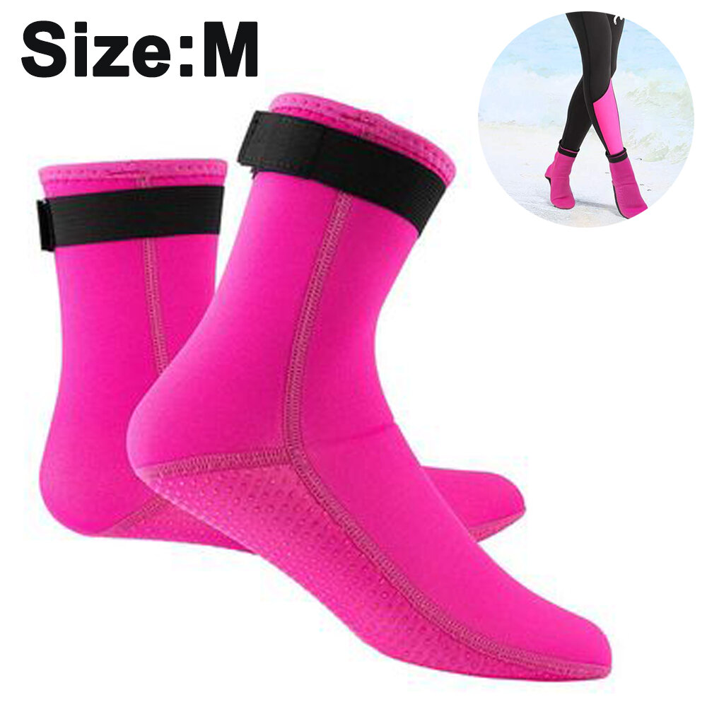 Неопреновые носки для дайвинга, ультра-премиальные носки толщиной 3 мм для ласт, носки для снорклинга с регулировочными ремнями для пляжного плавания, сёрфинга и водных видов спорта. Розово-красный цвет.