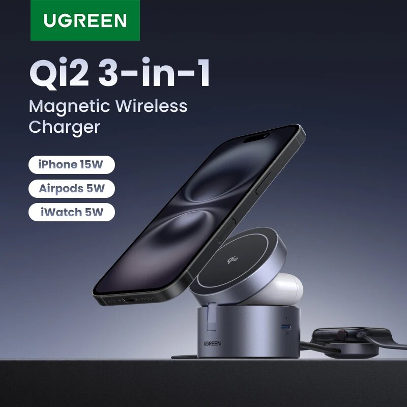 UGREEN Qi2 Магнитное беспроводное зарядное устройство с подставкой, 25W, Qi2 Upgrade
