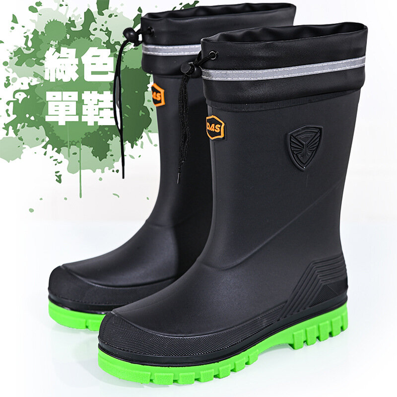 Новинка 2025 года: водонепроницаемые резиновые ботинки в японском и корейском стиле, модная обувь для плавания, нескользящие мужские резиновые сапоги до середины голени с флисовой подкладкой