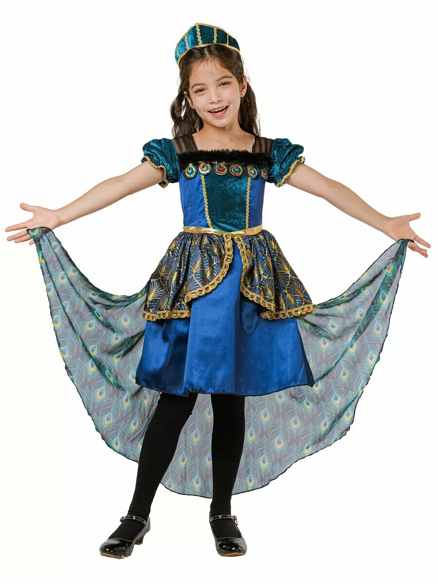 Карнавальный костюм восточной красавицы Павлина детский, синий, L (130-140 см)