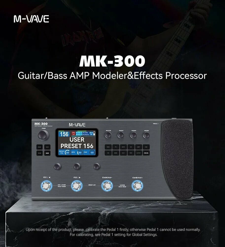 M-vave Mk-300 Серебряный Процессор Мультиэффектов Лупер 300 120AMP/360FX,10ч Работы