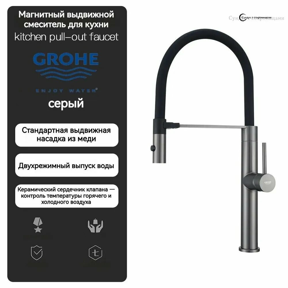 Магнитный смеситель для кухни GROHE с выдвижным изливом