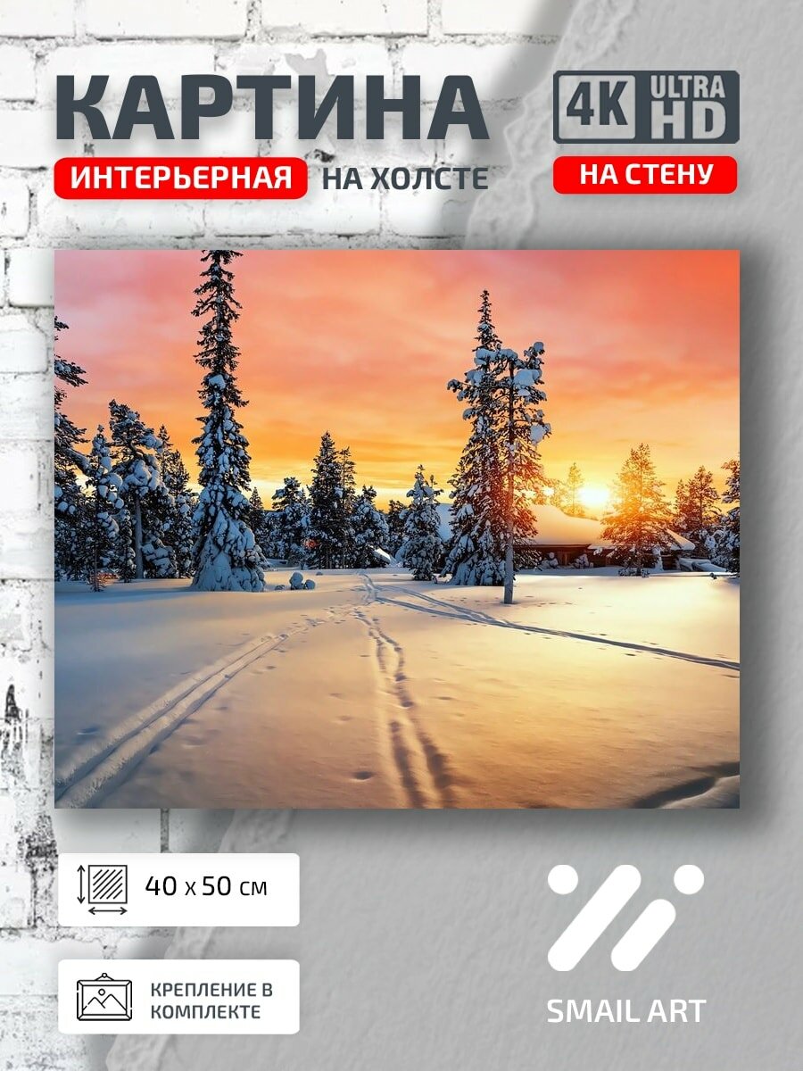 Картина на холсте интерьерная 40 на 50 на стену Пейзаж Зима для гостиной атмосфера