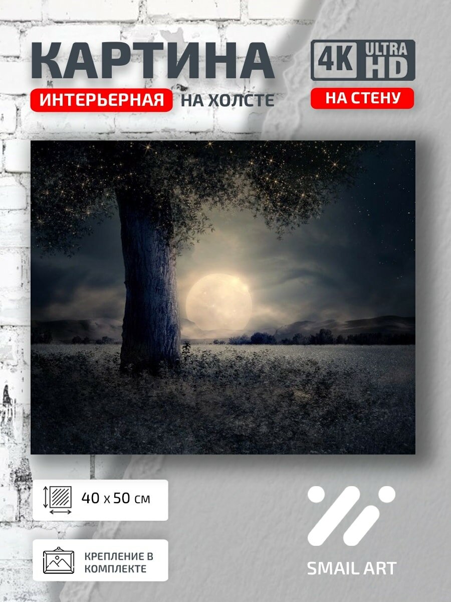 Картина на холсте интерьерная 40 на 50 на стену Ночной вид для кабинета атмосфера