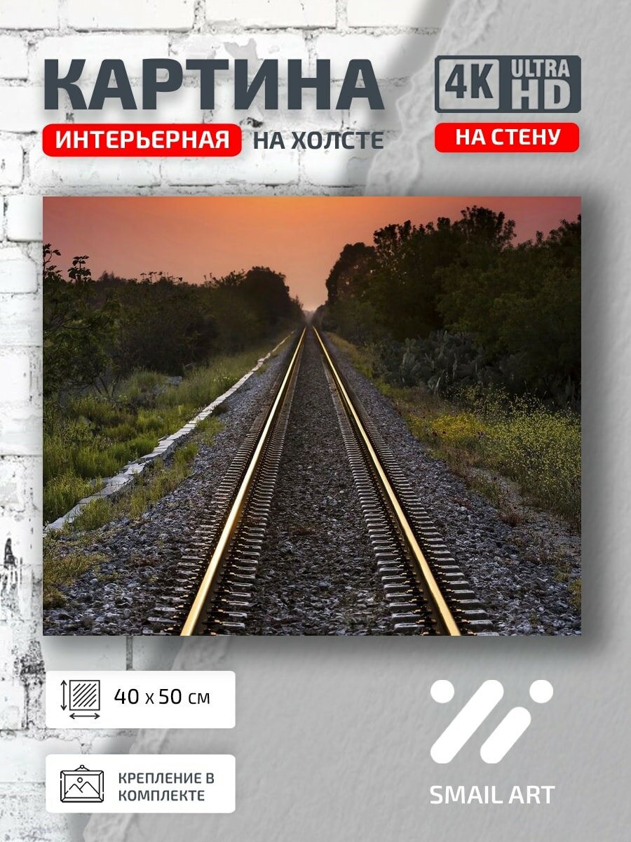 Картина на холсте интерьерная 40 на 50 на стену железная дорога для студии атмосфера
