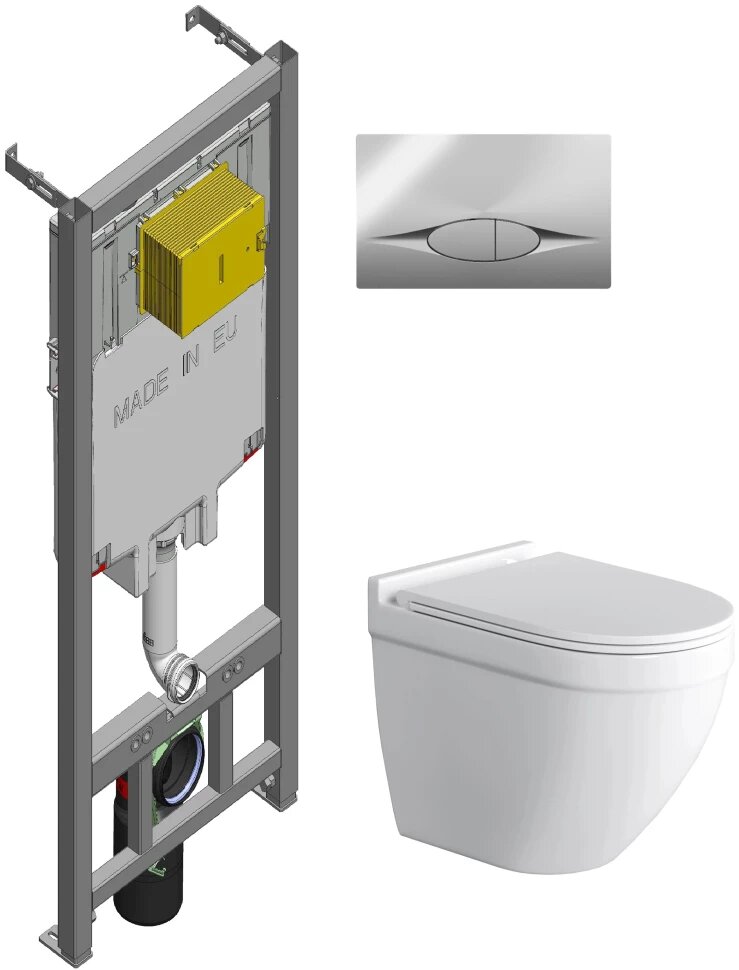 Комплект инсталляция с унитазом Jacob Delafon E21822-CP с кнопкой смыва, хром + унитаз подвесной Grossman GR-4483S безободковый, с сиденьем микролифт, белый