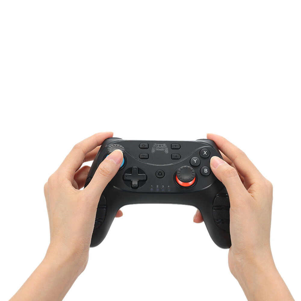 Геймпад для Switch беспроводной Bluetooth с 6-осевым джойстиком, двойным вибрационным эффектом, совместимый с NS-Switch и ПК, черный цвет, передача сигнала до 8 м, батарея 500 мАч, время работы около 6 часов, время ожидания 30 дней, интерфейс Type-C, вес
