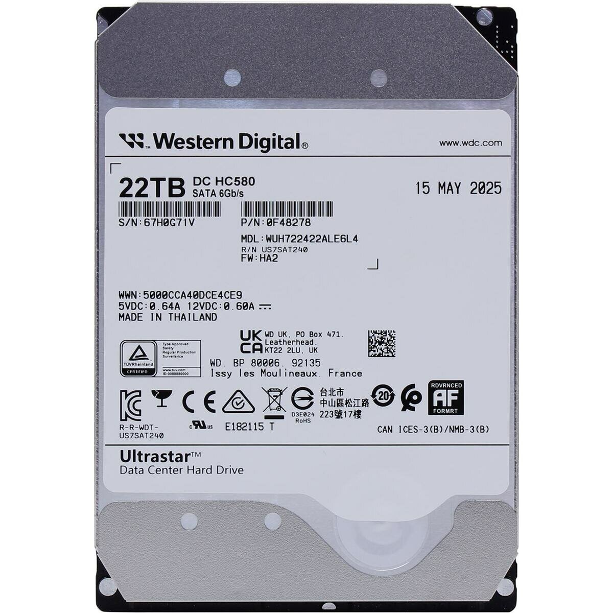 HDD 22 Tb SATA 6Gb/s Western Digital DC HC580 3.5"