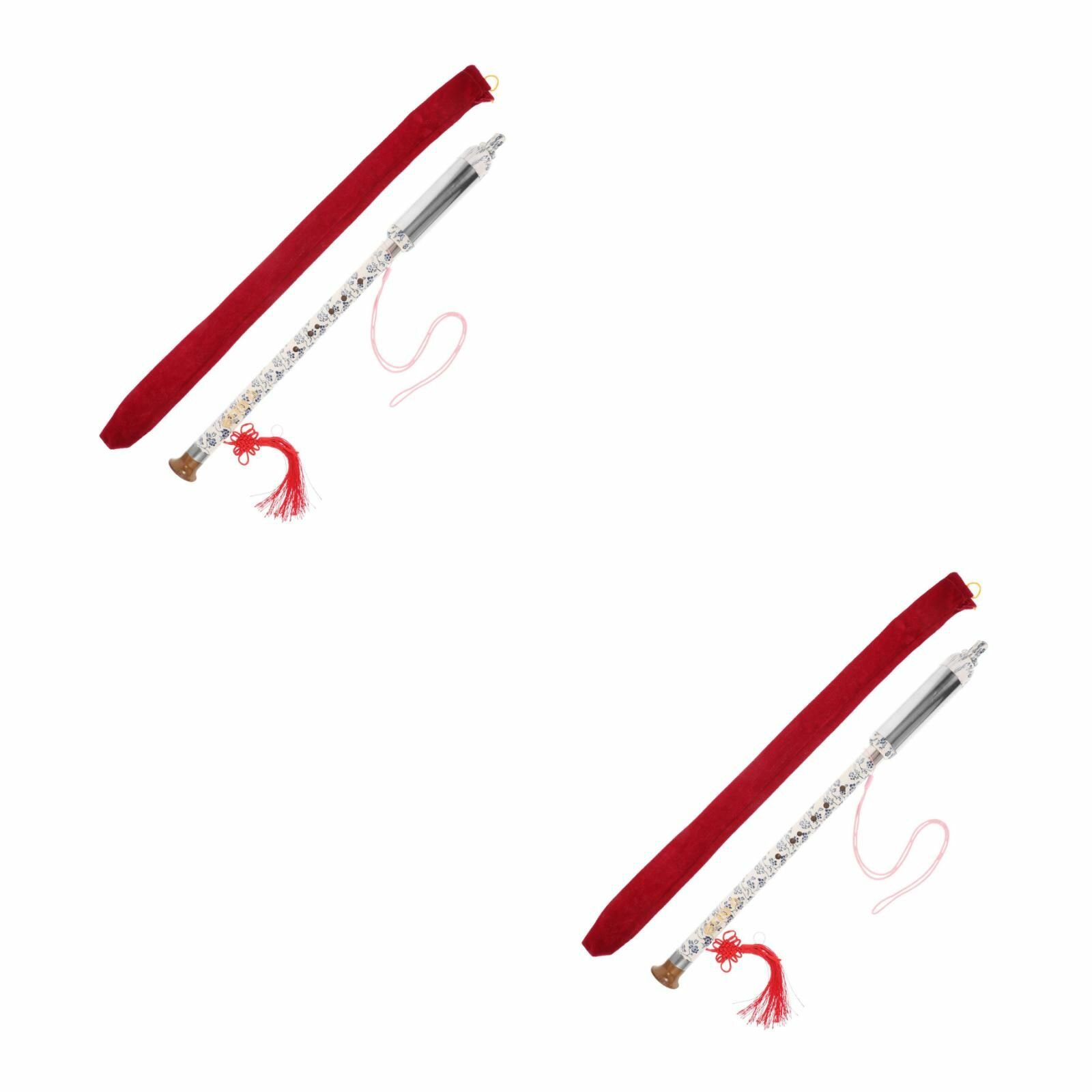 Традиционная вертикальная флейта бау из бамбука и нержавеющей стали синий фарфор для декора в комплекте 2 шт