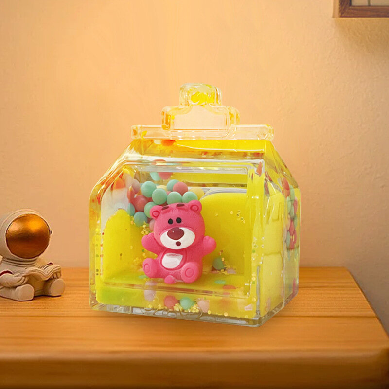 Креативный подарочный домик с маслом и светом, милая фигурка из жидкого песка, плавающий настольный декор для снятия стресса