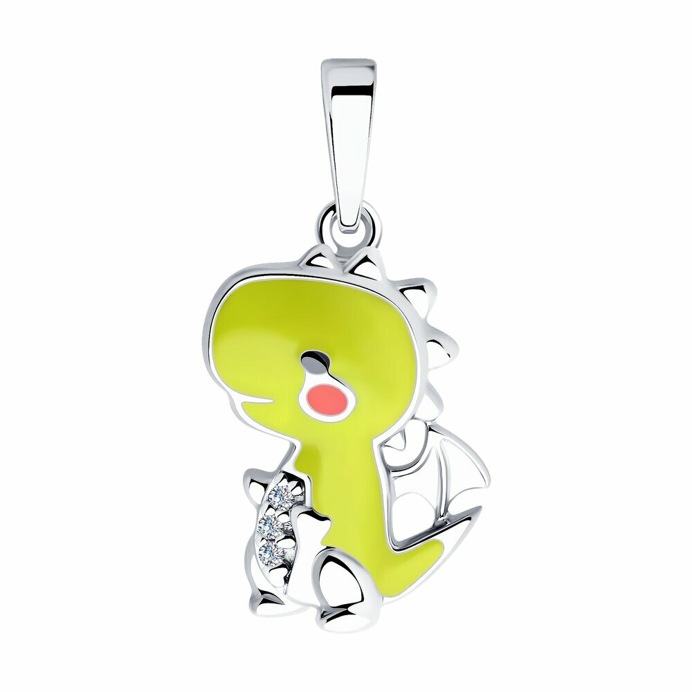 Подвеска, серебро, 925 проба, родирование, эмаль, фианит