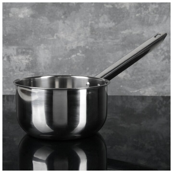 Ковш с длинной ручкой, 2,1 л, металлическая ручка, цвет хромированный, ковш нержавеющая сталь