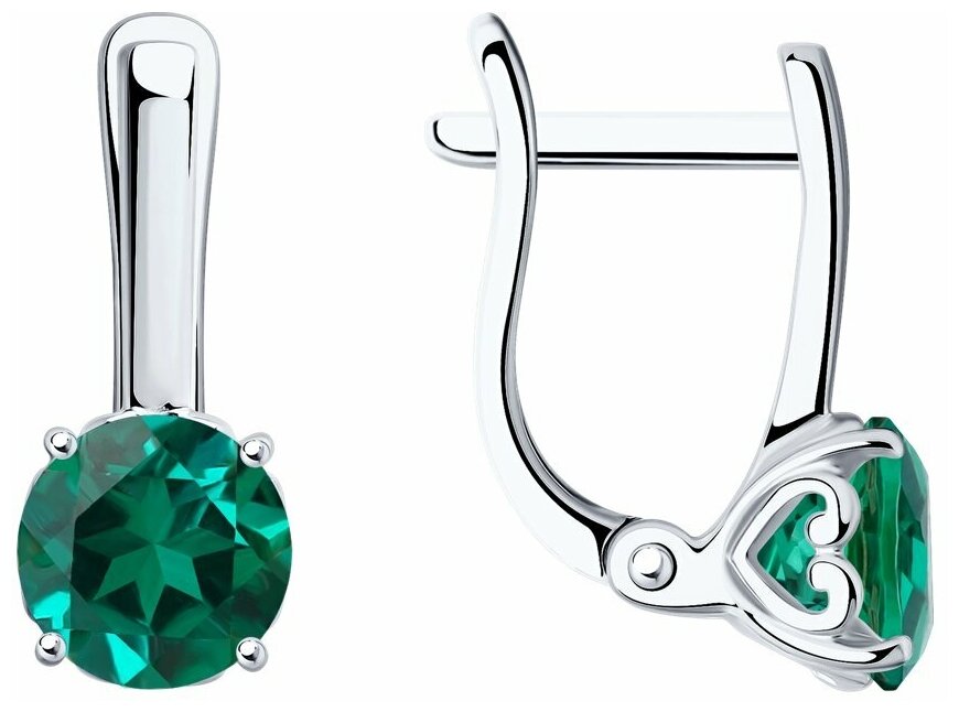 Серьги, серебро, 925 проба, родирование, изумруд синтетический
