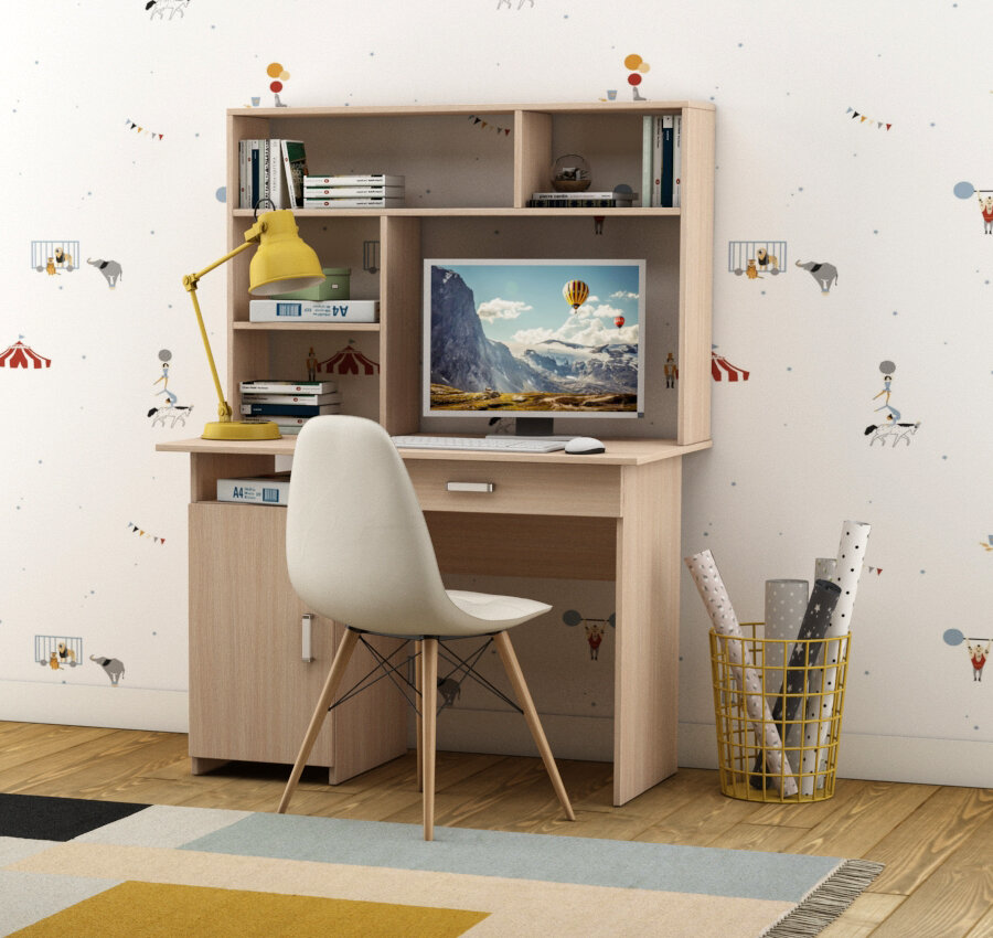 Стол письменный, стол компьютерный Лайт (Ньюкасл) 2Я с надстройкой дуб молочный