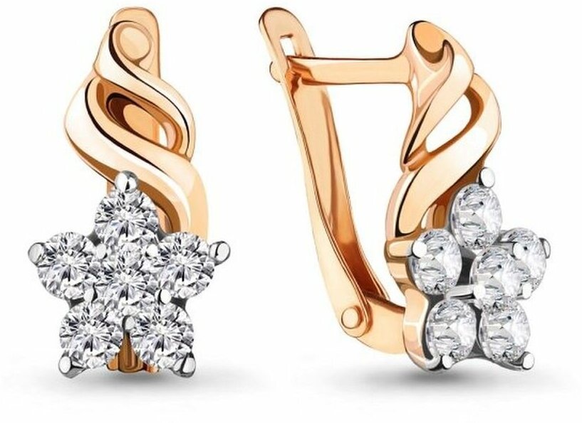 Серьги, красное золото, 375 проба, фианит